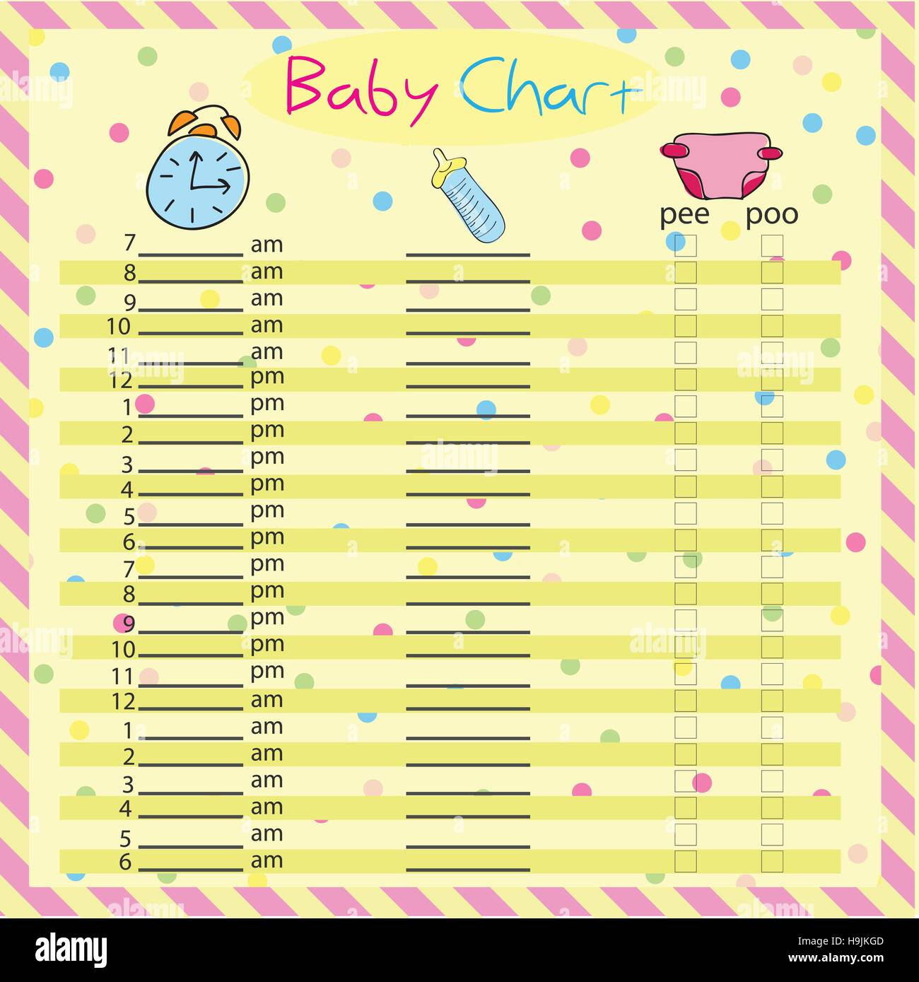 Baby feeding and diaper schedule - baby chart for moms - colorful ...