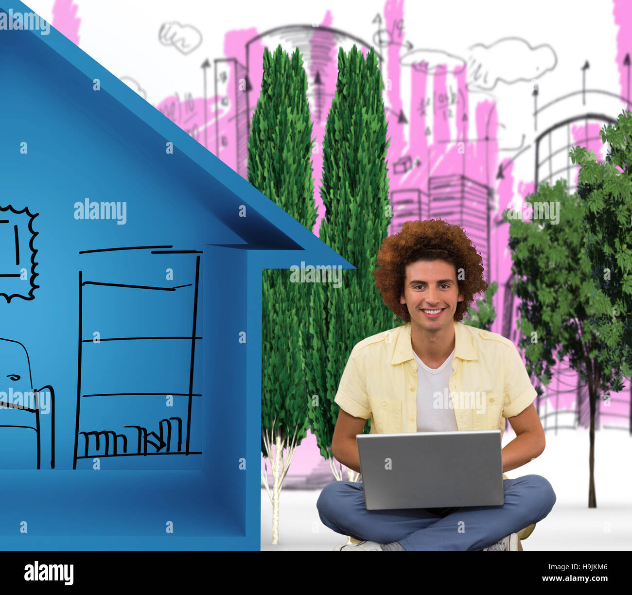 College student using laptop drawing hi-res stock photography and ...