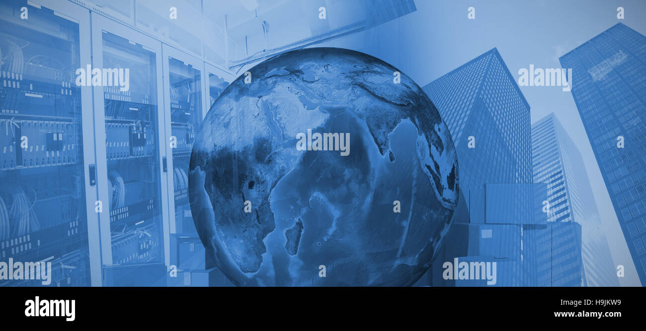 Composite image of earth surrounded by cardboard boxes Stock Photo - Alamy