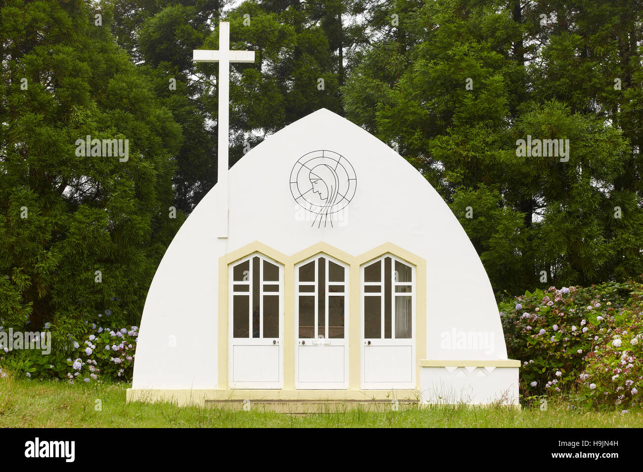 Azores traditional chapel, imperio, in Flores island. Portugal ...