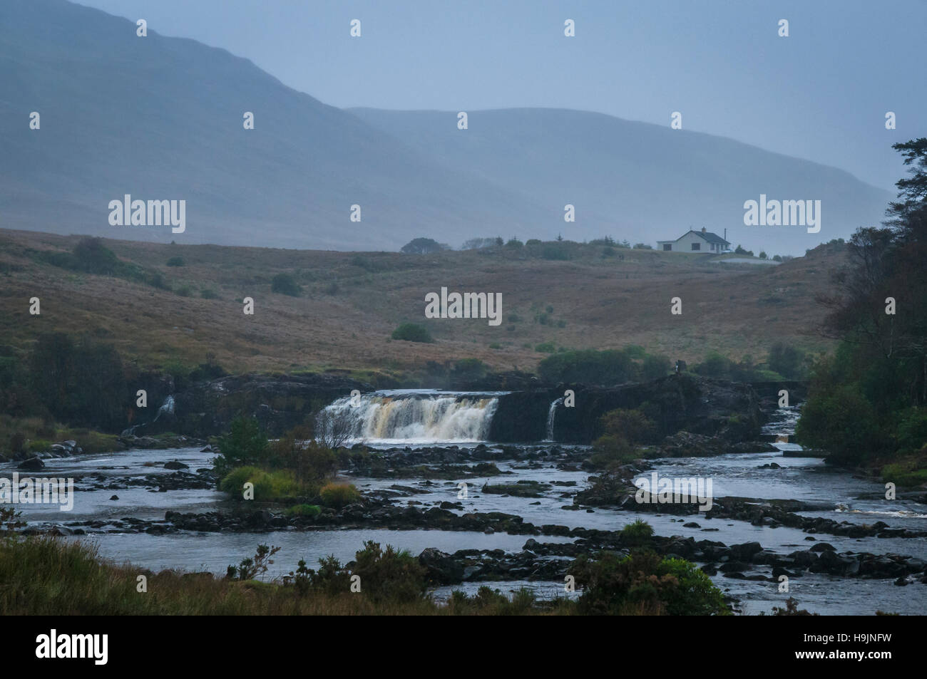 Bad weather and rain at the Ashleigh Falls on the Erriff river, County ...