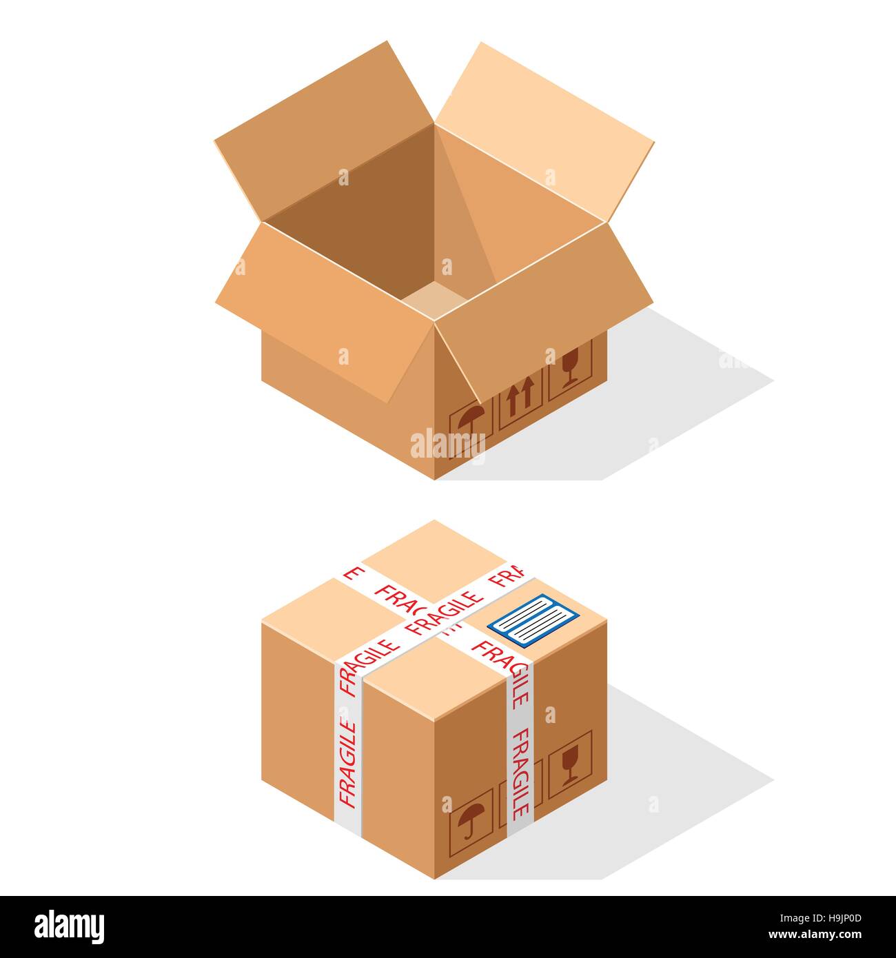 Cardboard boxes, opened and closed sealed with tape Stock Vector Image ...