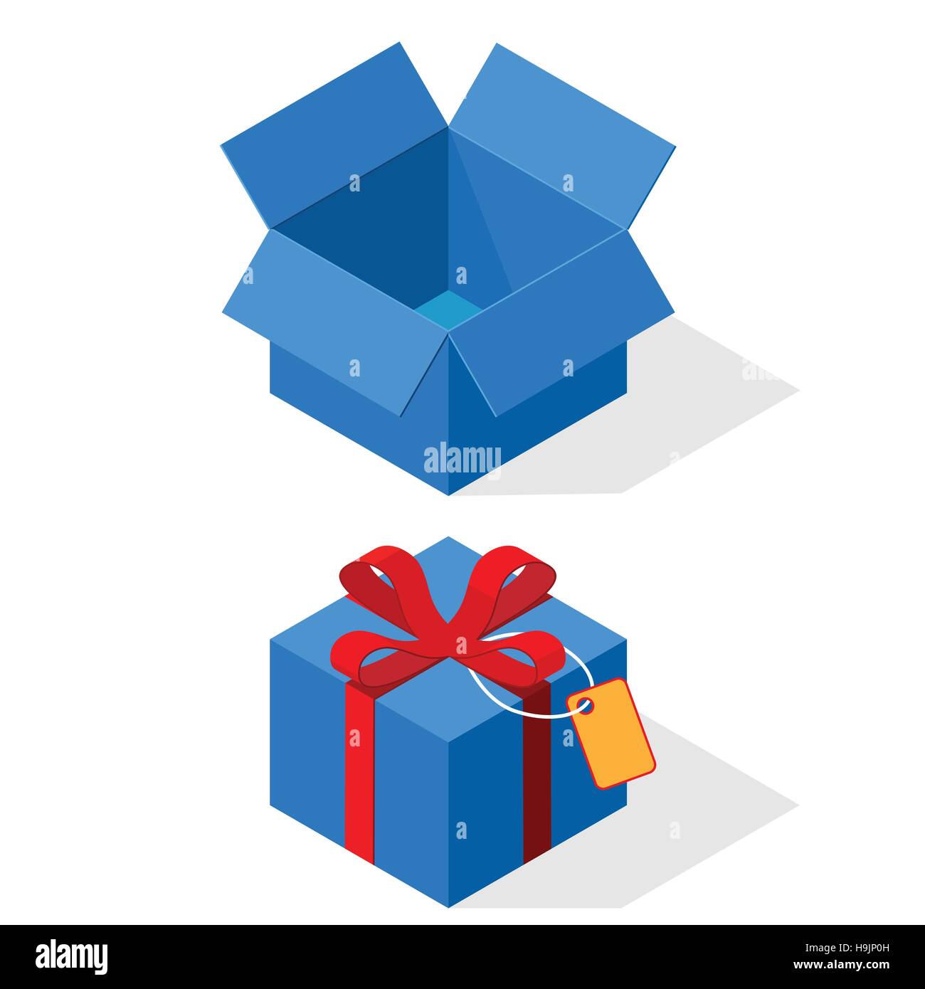 Blue gift boxes. Open and closed. Red ribbon and bow Stock Vector Image ...