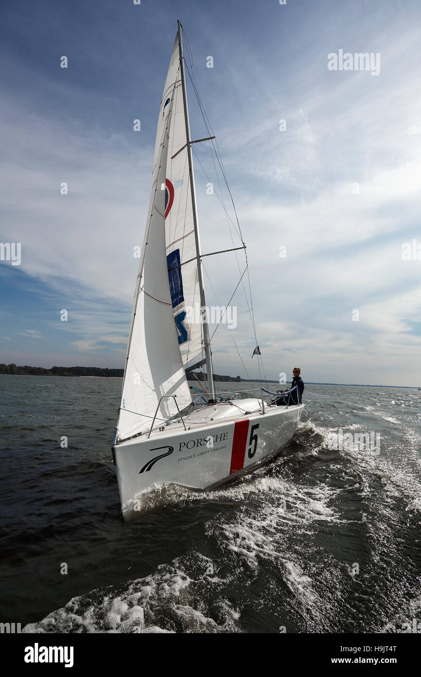 Kiev, Ukraine - September 30, 2016: Sailing yacht training day. Before ...