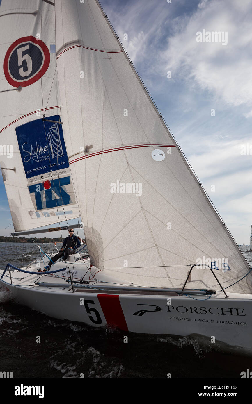 Kiev, Ukraine - September 30, 2016: Sailing yacht training day. Before ...