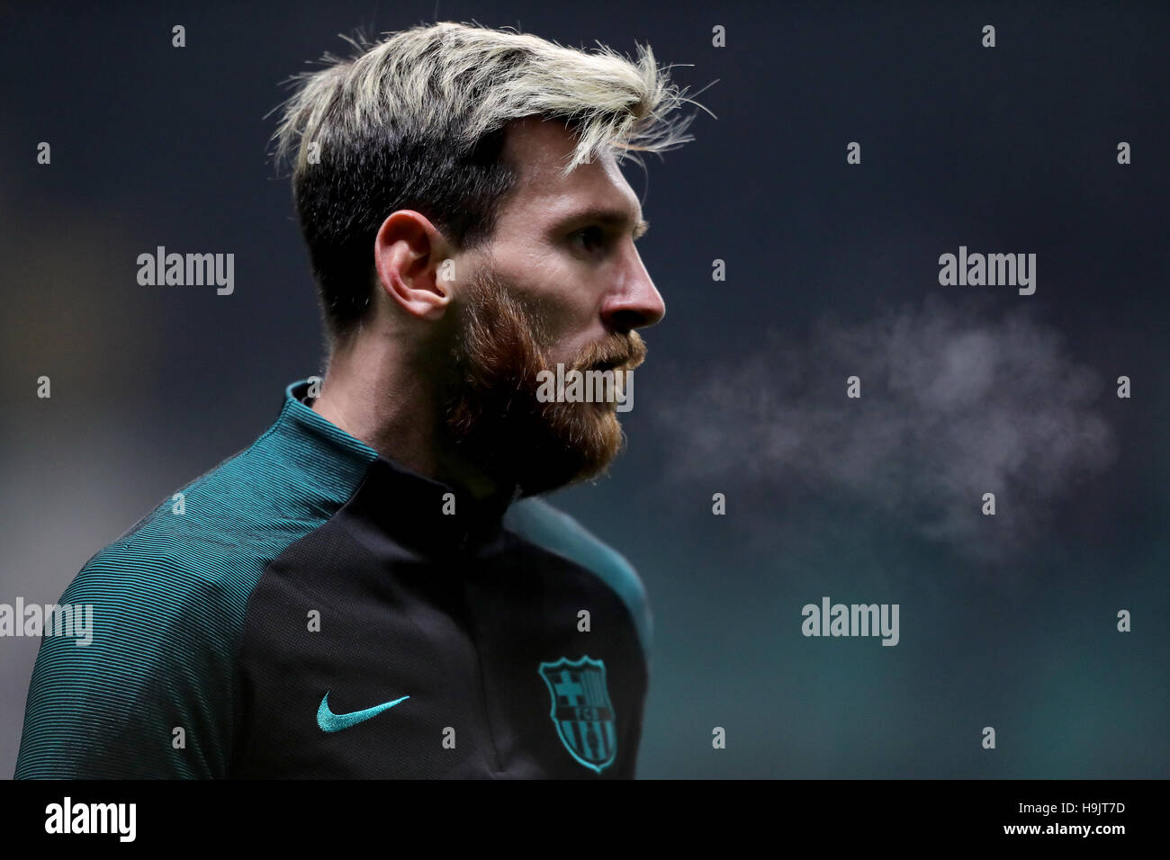 Barcelona's Lionel Messi during warm-up before the UEFA Champions ...