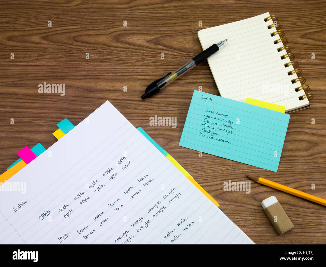 English; Learning New Language Writing Words on the Notebook Stock ...