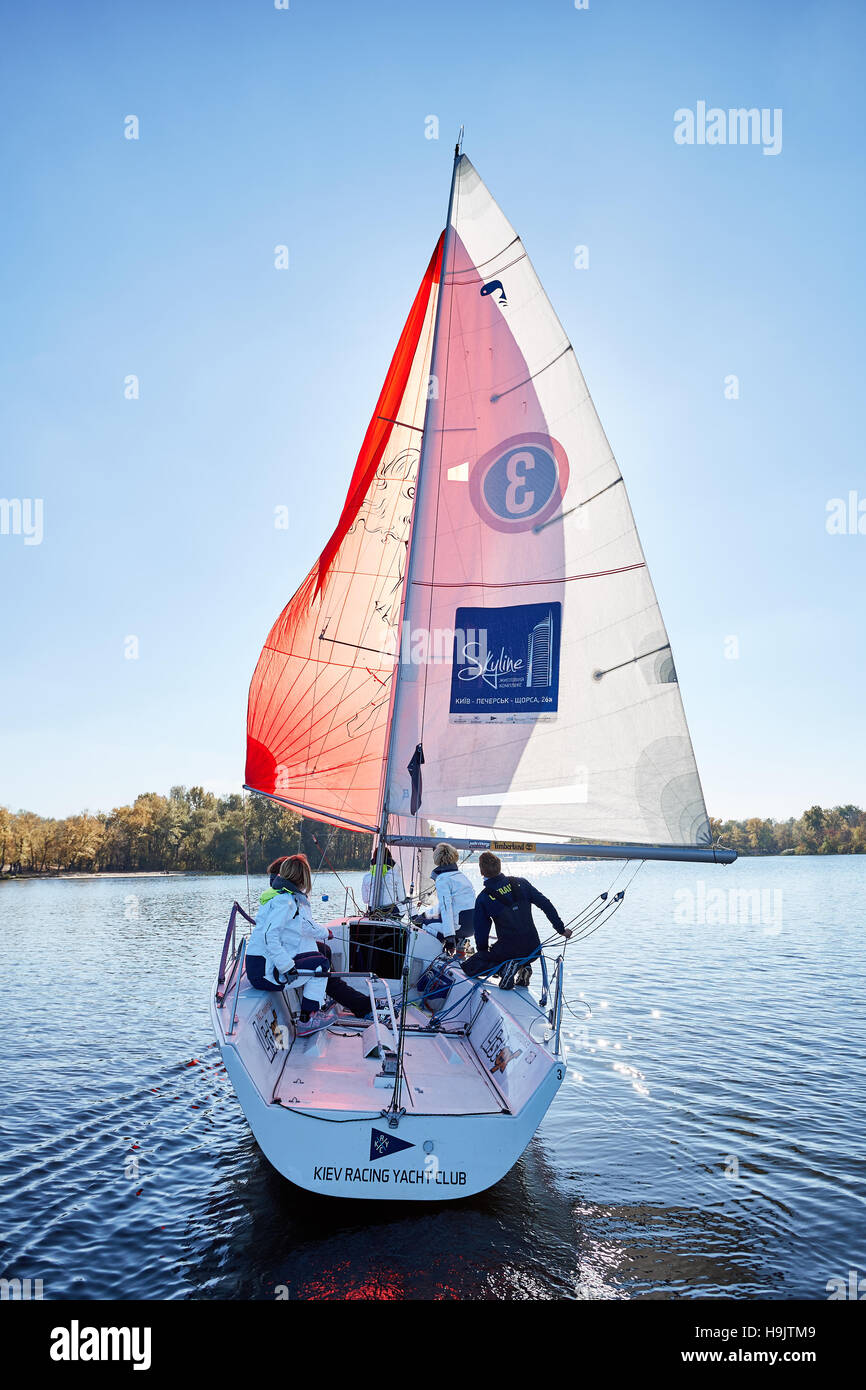 Kiev, Ukraine - September 30, 2016: Sailing yacht training day. Before ...