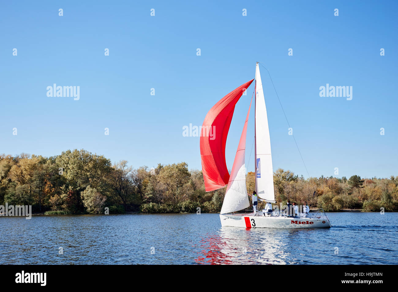 Kiev, Ukraine - September 30, 2016: Sailing yacht training day. Before ...