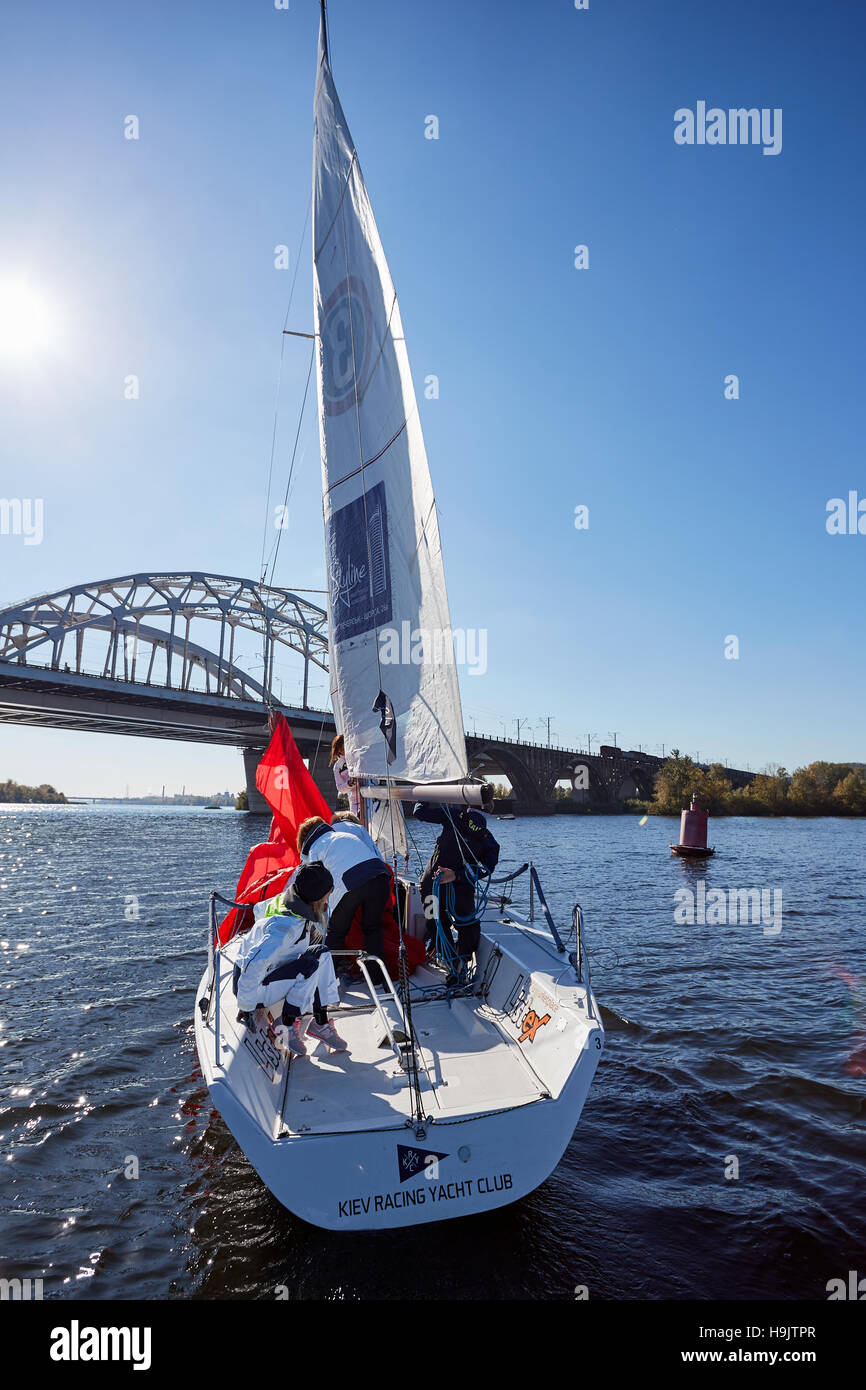 Kiev, Ukraine - September 30, 2016: Sailing yacht training day. Before ...