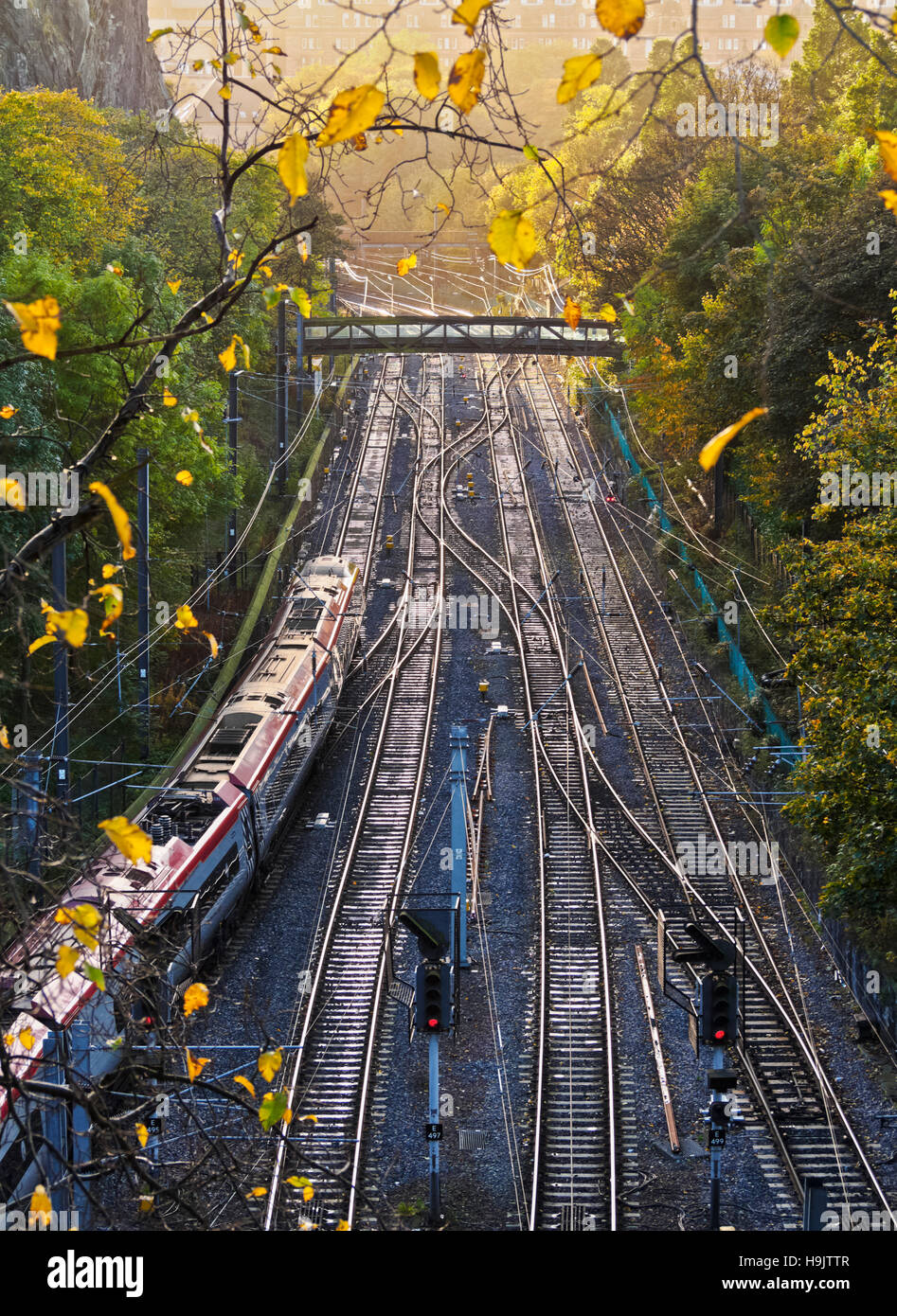 UK, Scotland, Edinburgh, Train leaving Waverley Train Station Stock ...