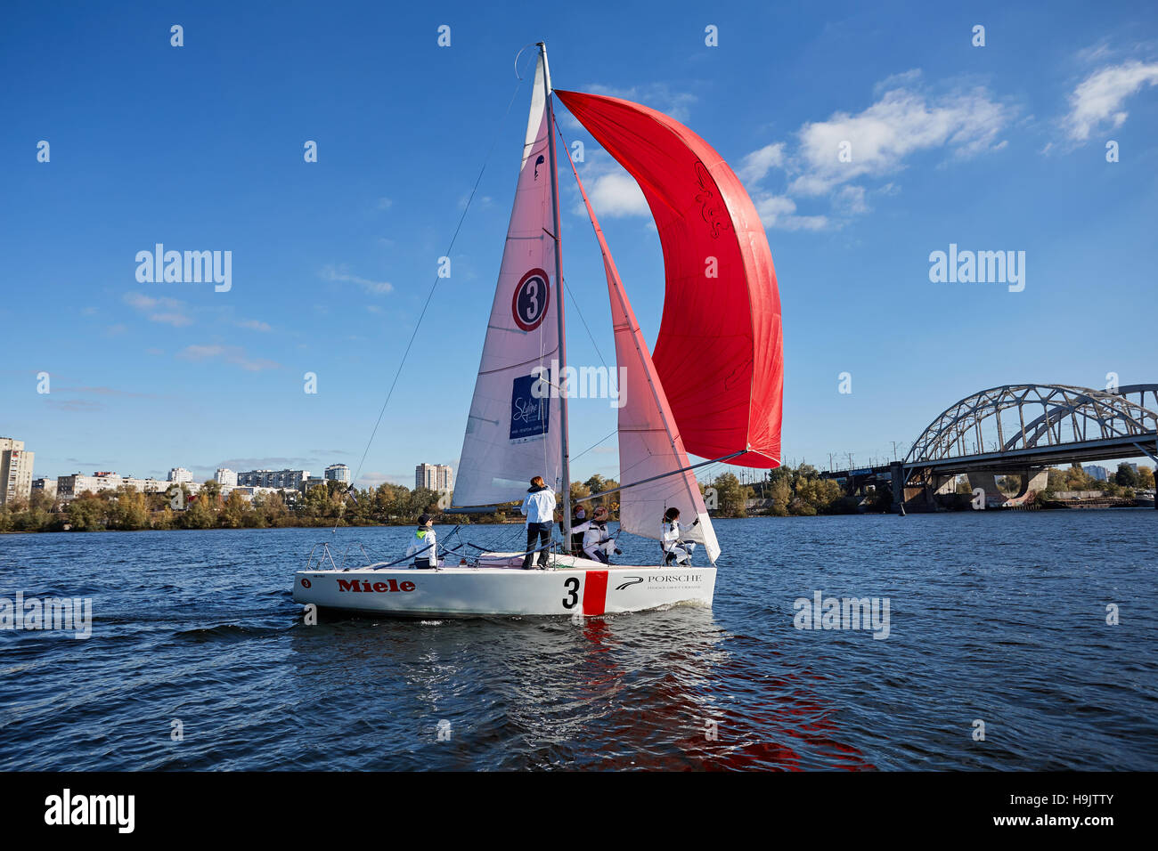 Kiev, Ukraine - September 30, 2016: Sailing yacht training day. Before ...