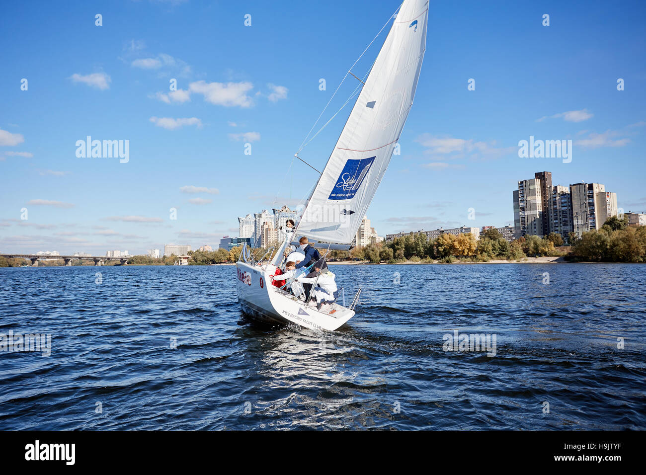Kiev, Ukraine - September 30, 2016: Sailing yacht training day. Before ...