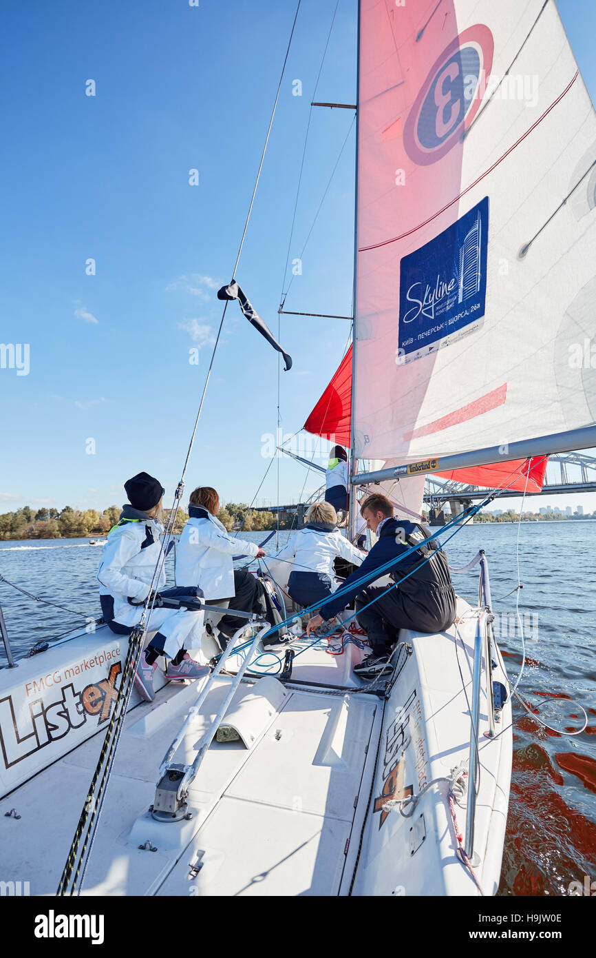 Kiev, Ukraine - September 30, 2016: Sailing yacht training day. Before ...