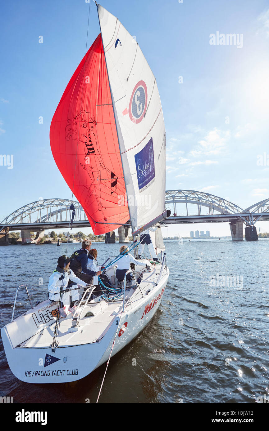 Kiev, Ukraine - September 30, 2016: Sailing yacht training day. Before ...