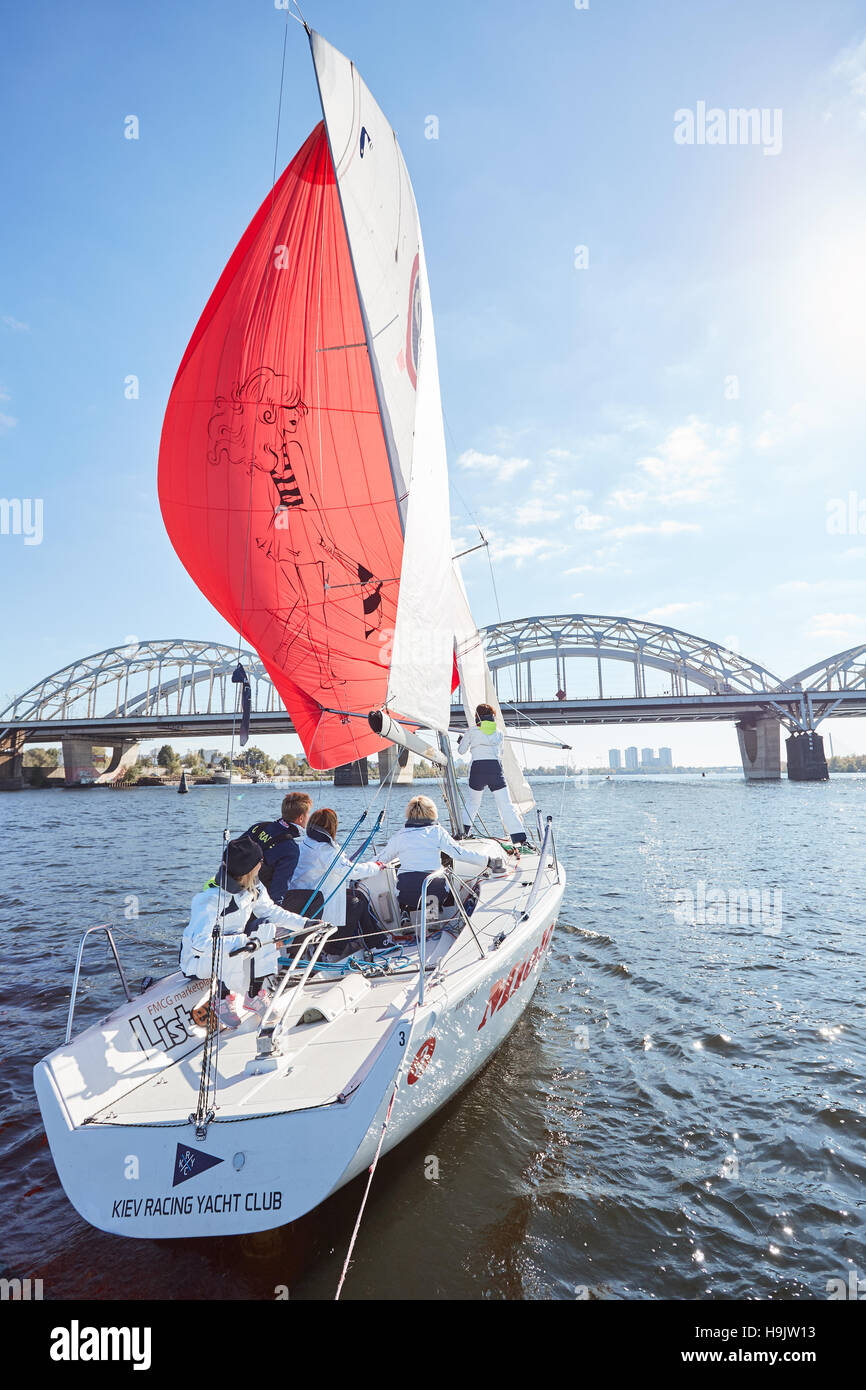 Kiev, Ukraine - September 30, 2016: Sailing yacht training day. Before ...