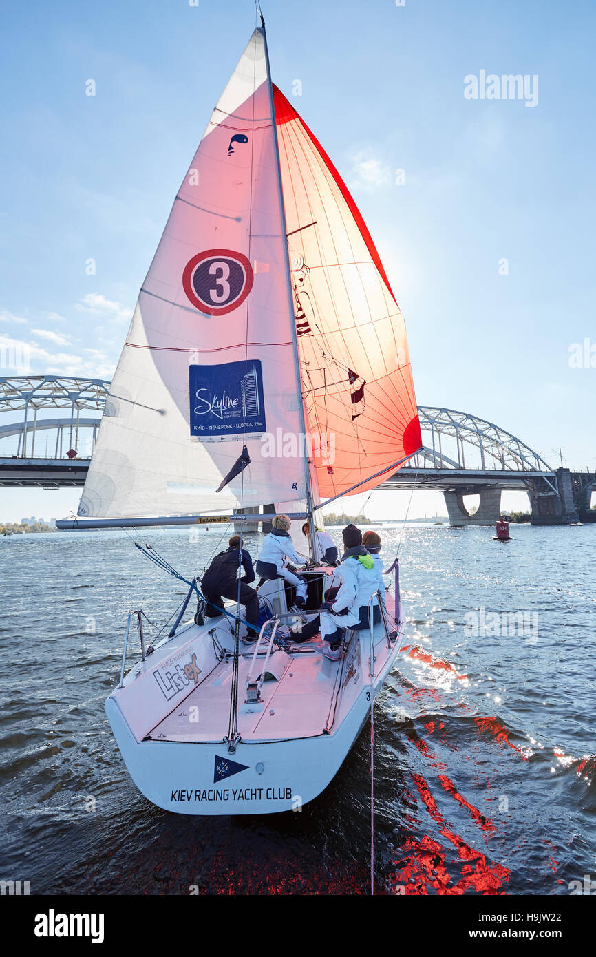 Kiev, Ukraine - September 30, 2016: Sailing yacht training day. Before ...