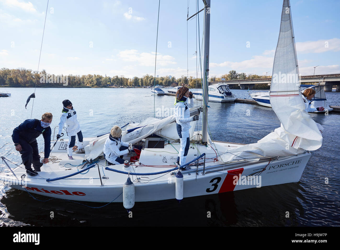 Kiev, Ukraine - September 30, 2016: Sailing yacht training day. Before ...