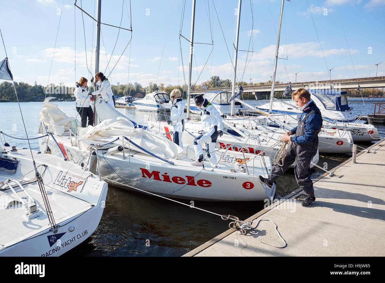 Kiev, Ukraine - September 30, 2016: Sailing yacht training day. Before ...
