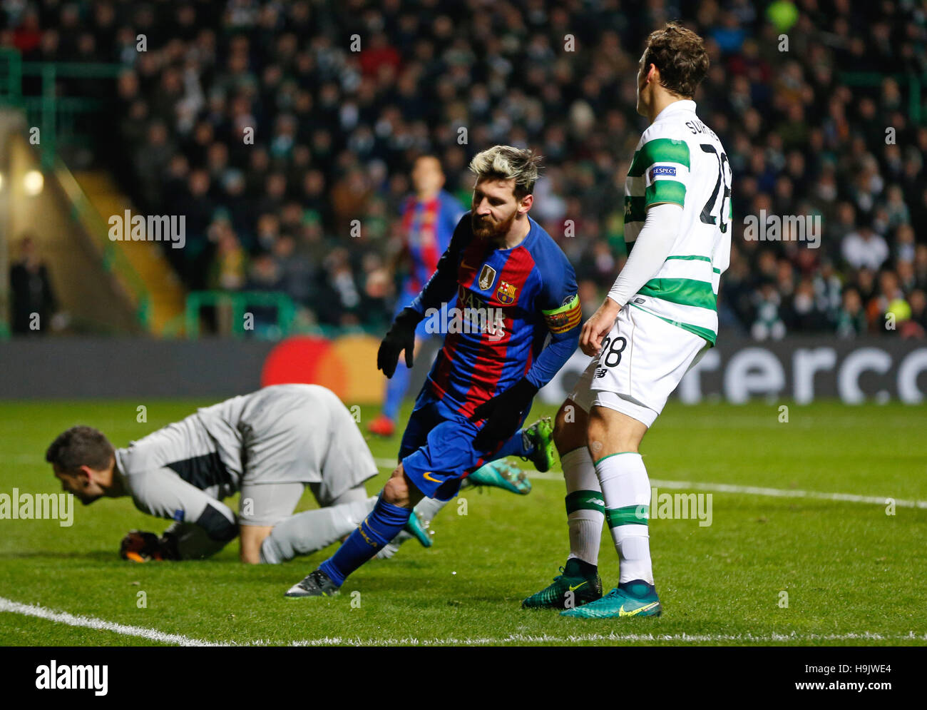 Barcelona's Lionel Messi celebrates scoring his sides opening goal ...