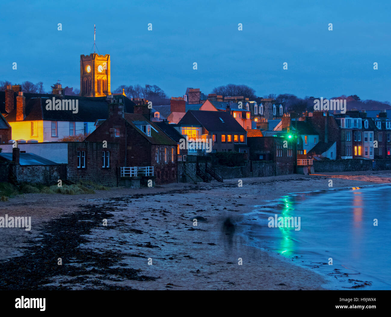 UK, Scotland, East Lothian, North Berwick, Townscape at dusk Stock ...