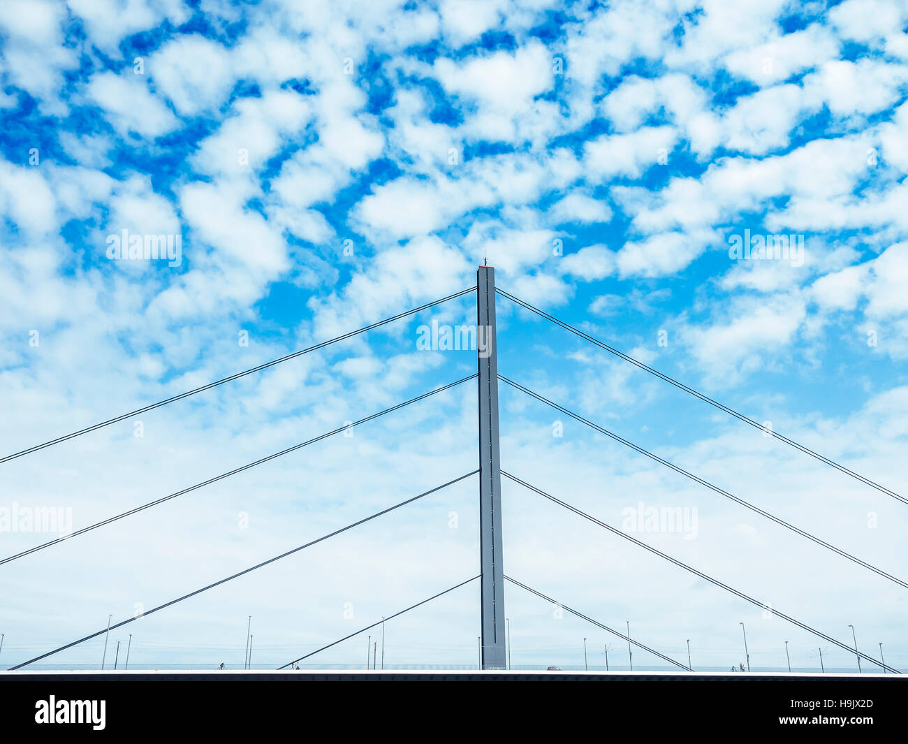 Germany, Duesseldorf, part of Oberkassel Bridge in front of cloudy sky ...