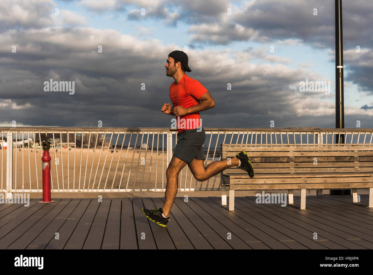 USA, New York City, man running on Coney Island Stock Photo - Alamy