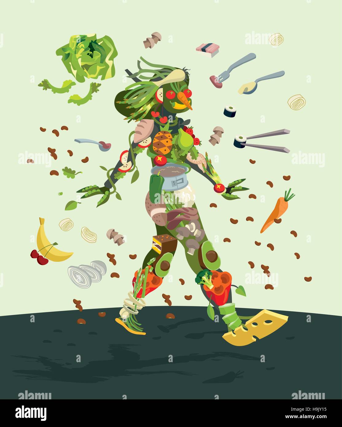 Healthy organic food concept of a smiling female silhouette made with ...