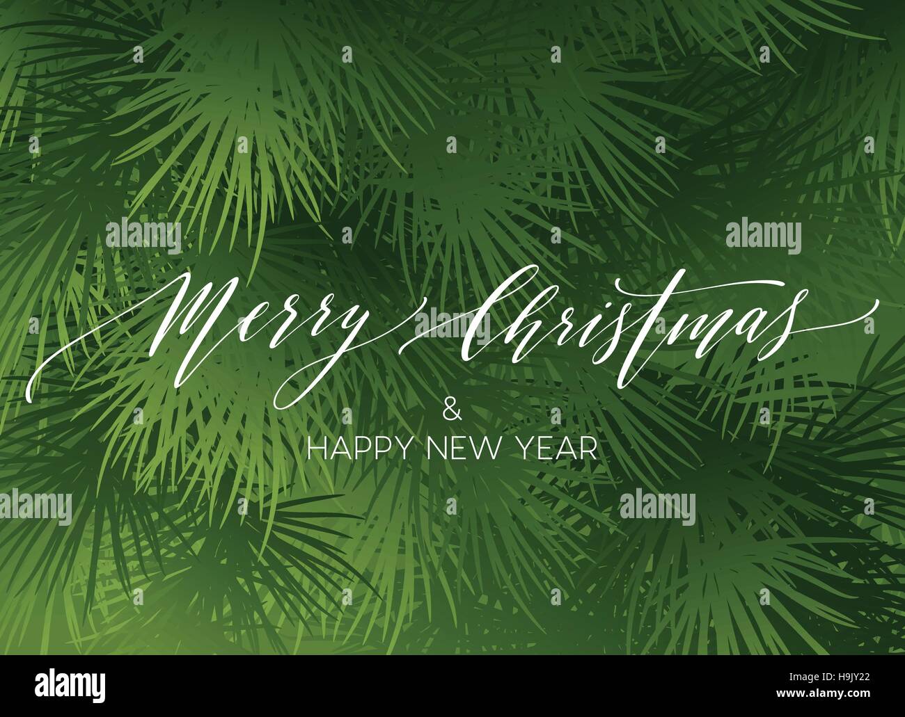 Christmas Tree Branches Border with handwriting Lettering. Vector ...