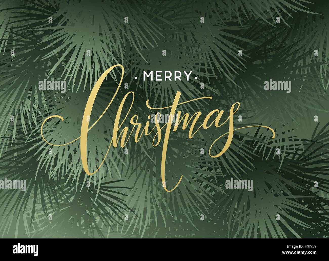 Christmas Tree Branches Border with handwriting Lettering. Vector ...