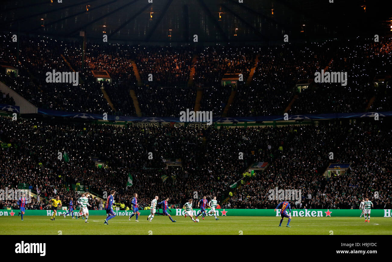 Fans shine lights during the UEFA Champions League match at Celtic Park ...