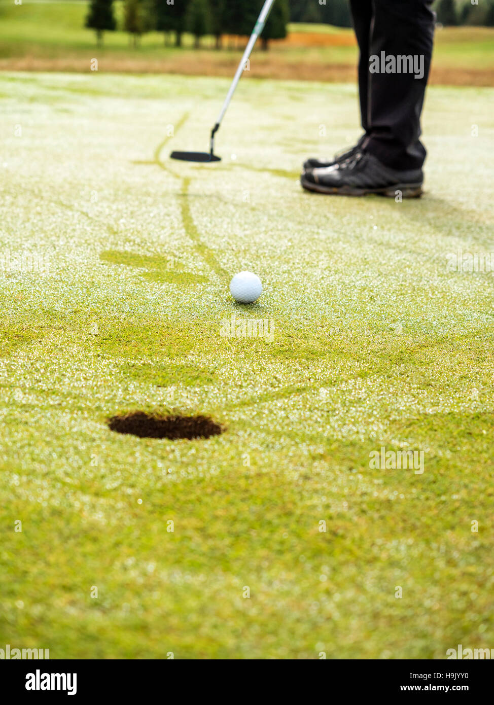 Golfer on golf course with dew, partial view Stock Photo - Alamy