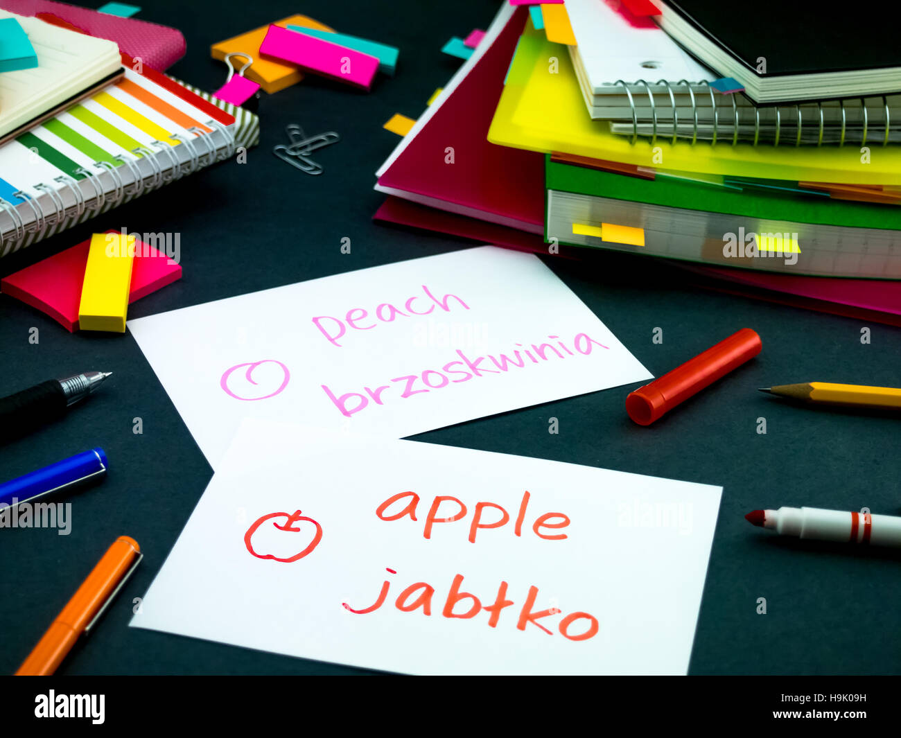 Learning New Language Making Original Flash Cards; Polish Stock Photo ...