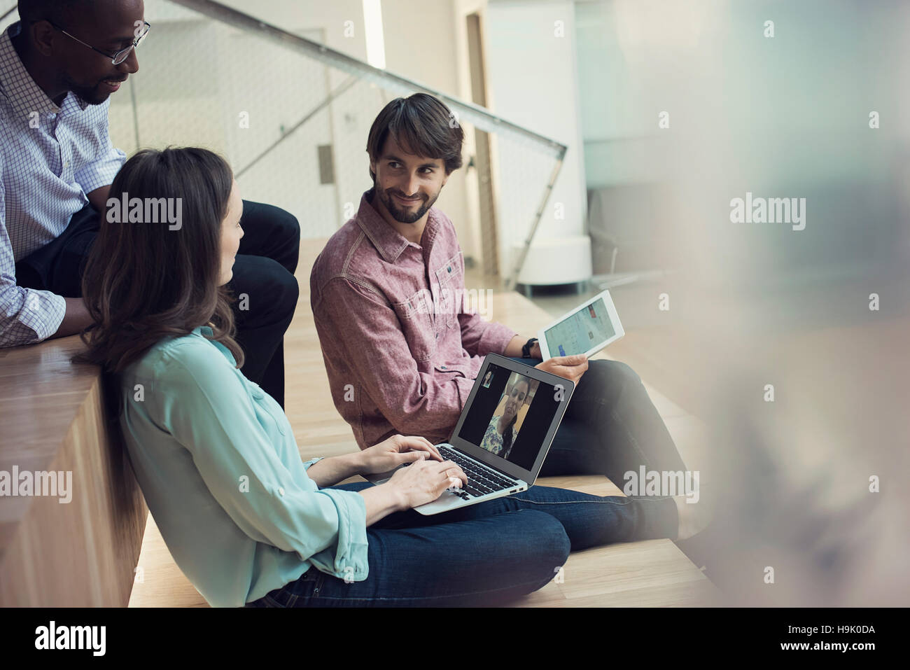 Business people having a video conference on laptop Stock Photo - Alamy