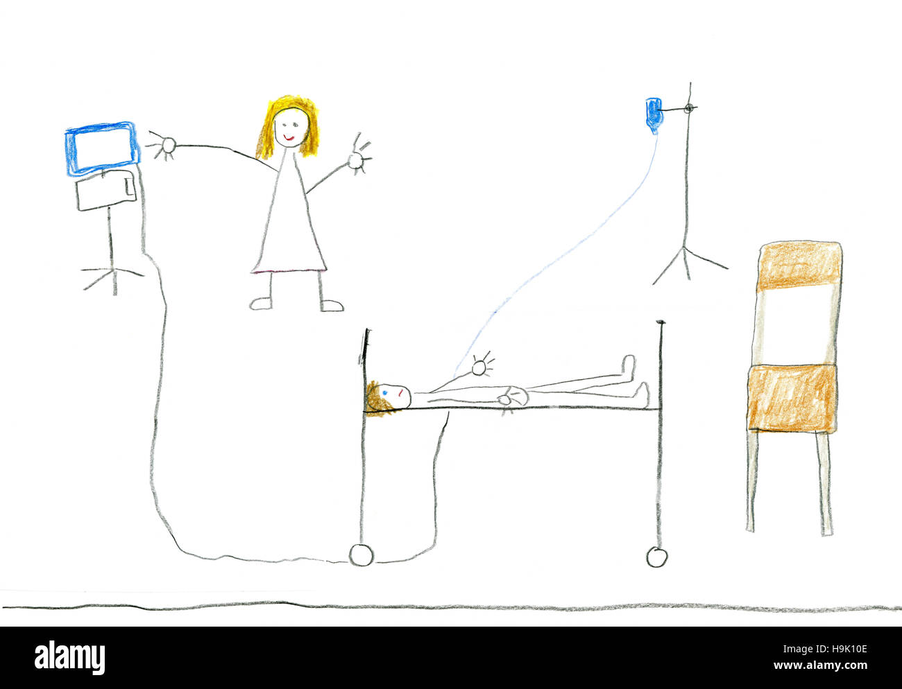 Children's drawing of child in hospital Stock Photo - Alamy