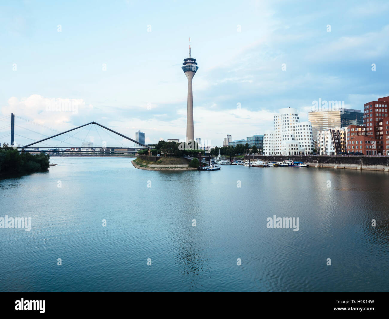 Germany, Duesseldorf, view to Rhine Tower and New Zollhof with Media ...