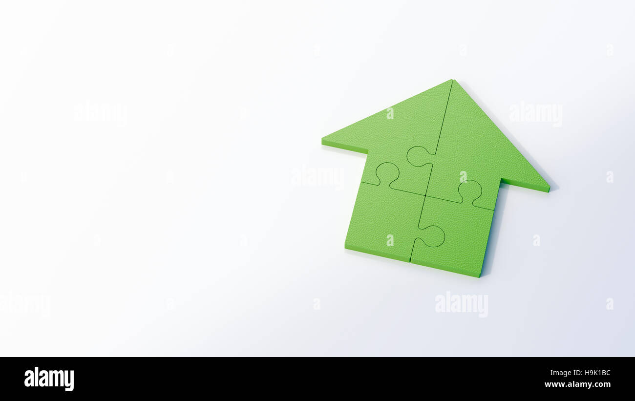 Green jigsaw house on white background Stock Photo - Alamy