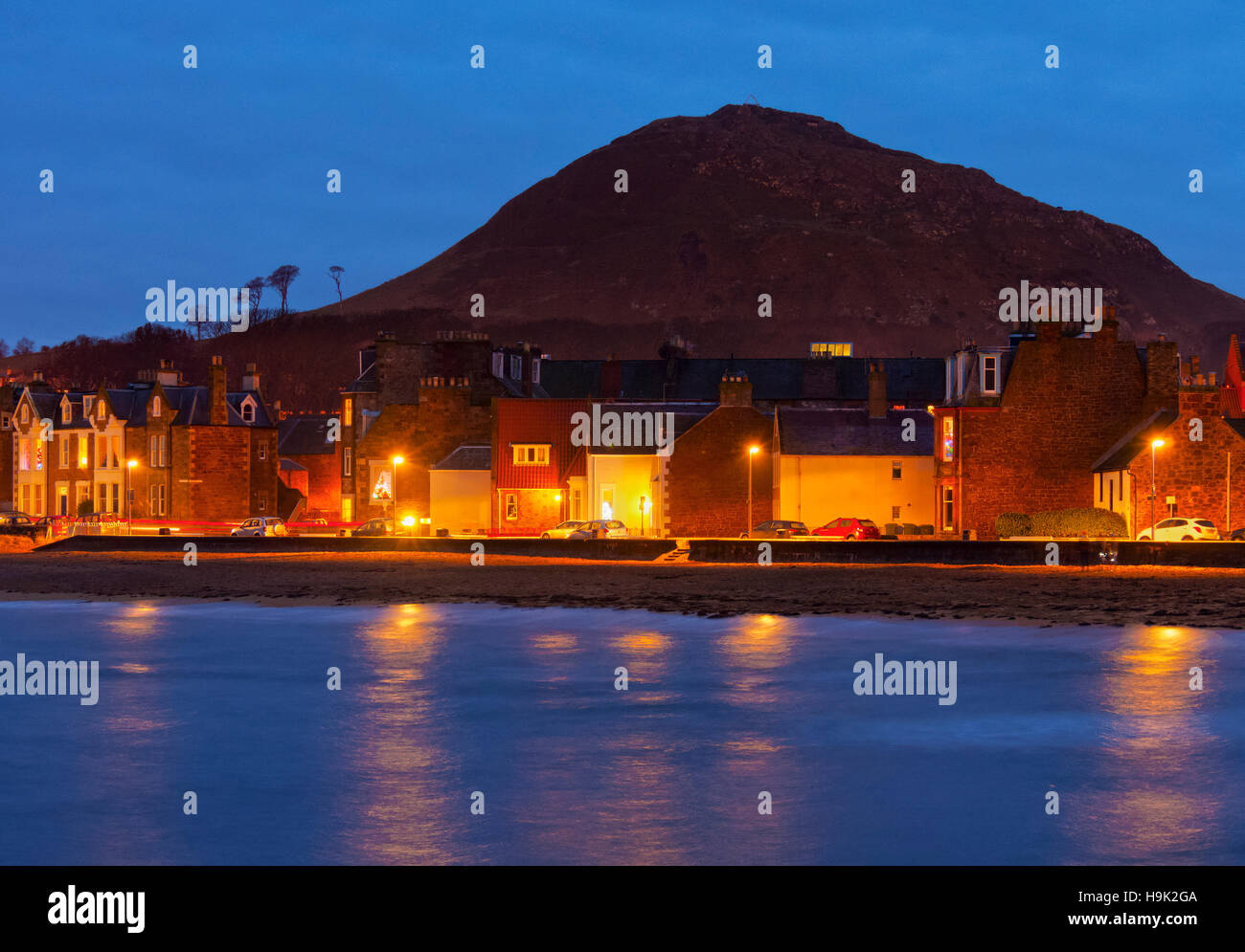 UK, Scotland, East Lothian, North Berwick, Townscape at dusk Stock ...