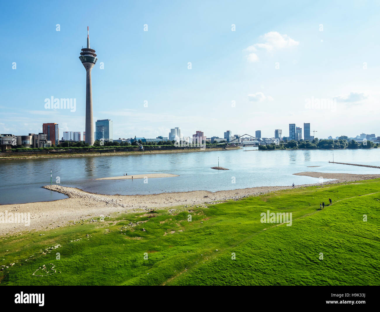 Germany, Duesseldorf, view to the city with Rhine tower, Media Harbour ...