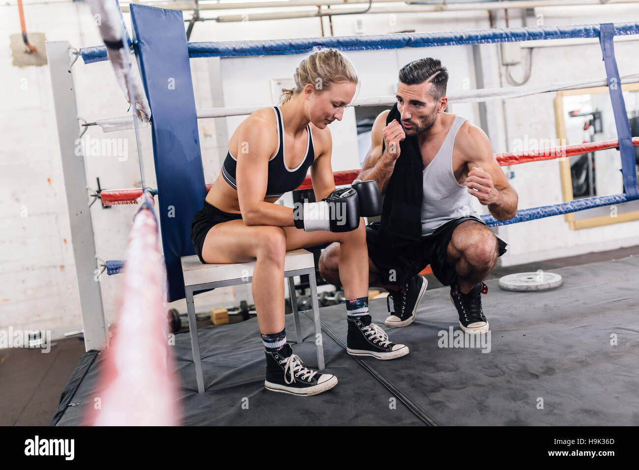 Coach talking boxer boxing ring hi-res stock photography and images - Alamy