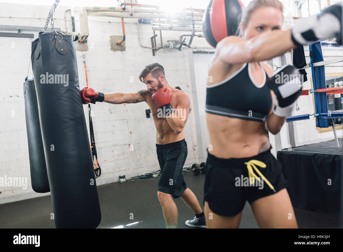 Two boxers exercising in boxing club Stock Photo - Alamy