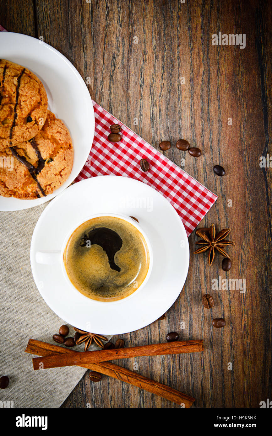 Coffee with Bakery on Woody Retro Background. Studio Photo Stock Photo ...