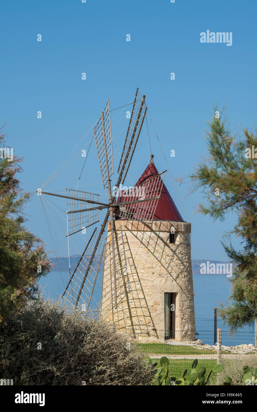 Windmills on Erice beach, Erice, Sicily Stock Photo - Alamy