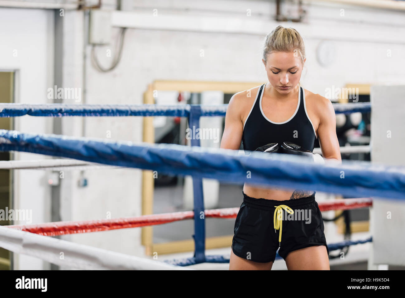 Female boxer in boxing ring Stock Photo - Alamy