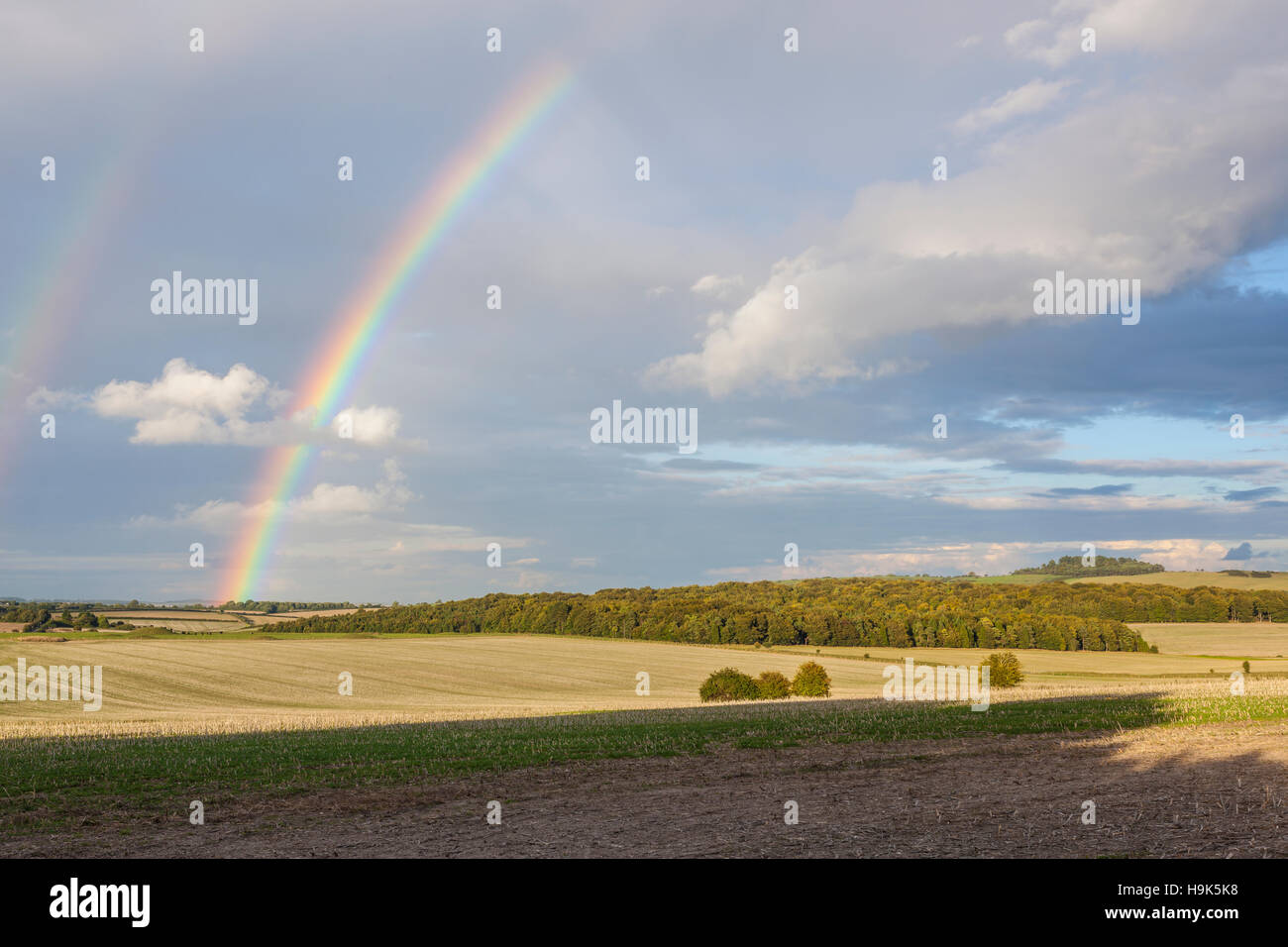A double rainbow over the Dorset countryside Stock Photo - Alamy