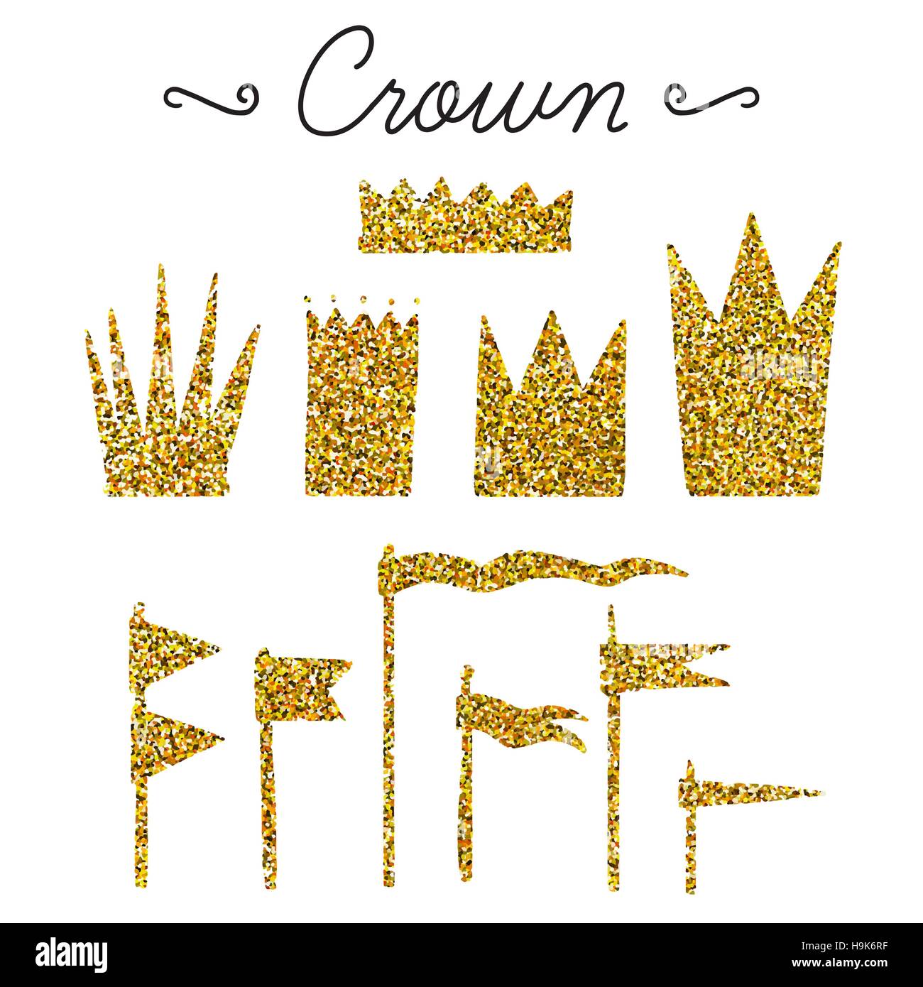 Set of vector flags and crowns isolated on white background. Vector ...