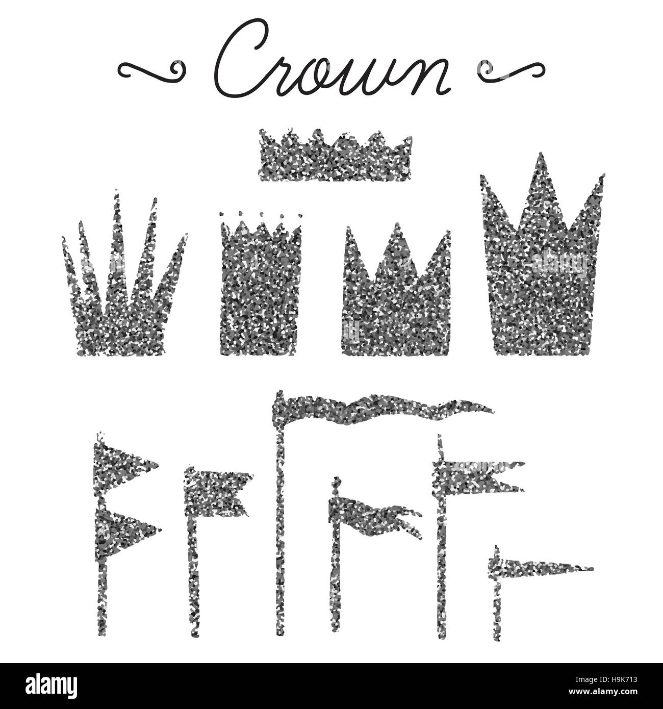 Set of vector flags and crowns isolated on white background. Vector ...