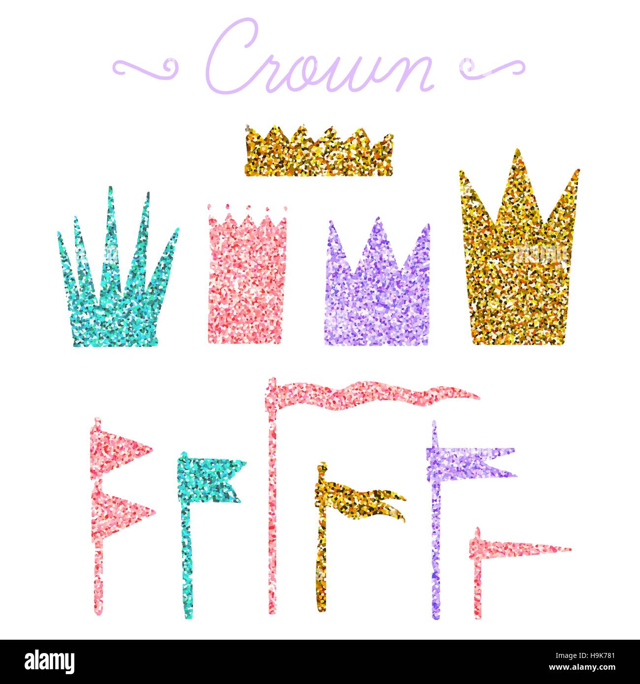 Set of vector flags and crowns isolated on white background. Vector ...