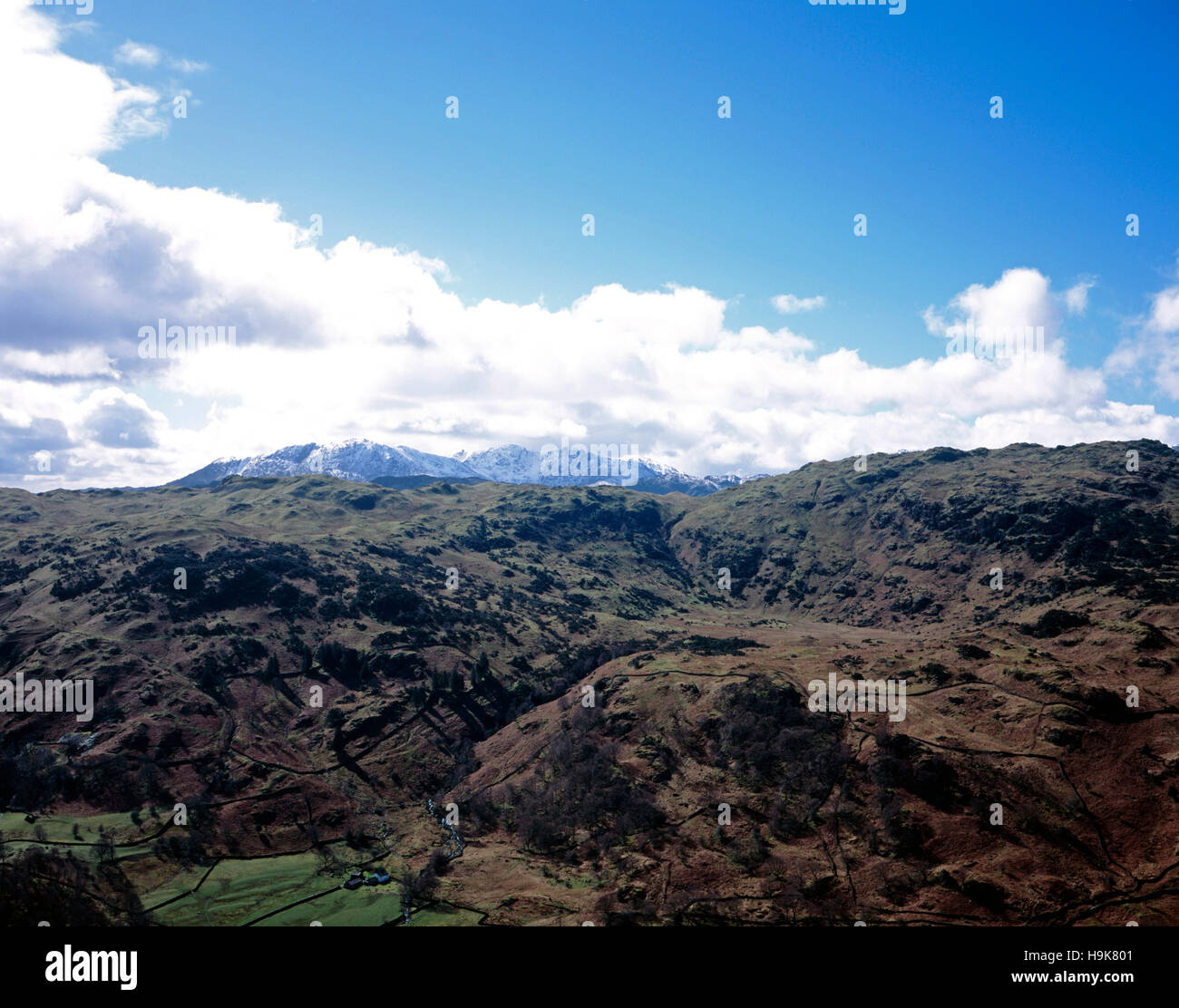 Cloud passing over Wetherlam and The Old Man of Coniston from Helm Crag ...