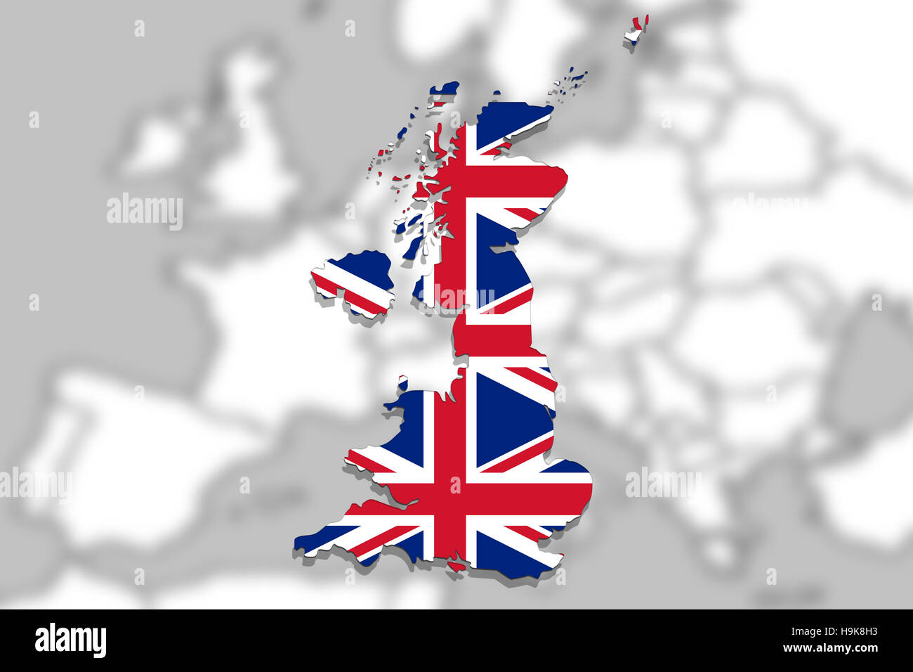 United Kingdom map with flag on Europe background Stock Photo - Alamy